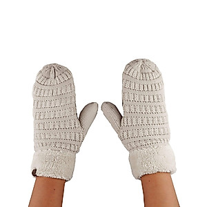 C.C Unisex Winter Warm Inner Fuzzy Lined Anti-Slip Cuff Mittens, Ivory
