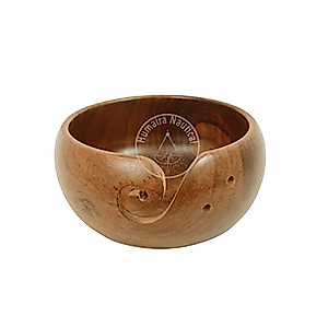 Humaira Nautical Wooden Yarn Bowl, Knitting Yarn Bowl with Holes Storage Handmade to Prevent Slipping Perfect Yarn Holder Bowl for Crocheting and Knitting Mothers Day Gift, DIY Crafts Tools