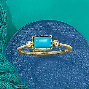 RS Pure by Ross-Simons Turquoise and Diamond-Accented Ring in 14kt Yellow Gold. Size 7