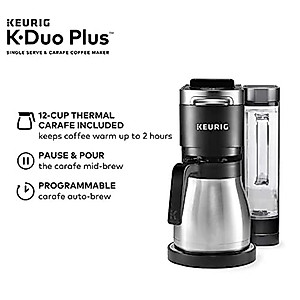 Keurig K-Duo Plus Coffee Maker, with Single Serve K-Cup Pod and 12 Cup Carafe Brewer, Black (12-Cup Thermal Carafe and 15 K-Cup Pods included)