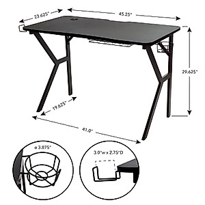 Atlantic Spectrum Executive/Gaming Desk, Carbon-Fiber Laminated Surface, All-Steel K-legs, Rear-Facing LEDs with Remote Control, Ergonomic Curved Front Edge, Cable Management Tray, PN 33906168 - Black