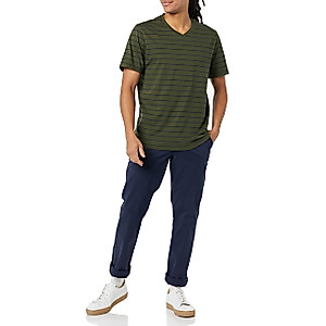 Amazon Essentials 100% Cotton T Shirts For Men, Regular-Fit Short-Sleeve V-Neck, Pack of 2, Available in Big & Tall, Navy/Olive/Stripe, 4X-Large Big Tall