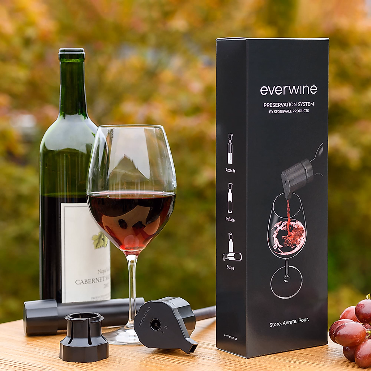 Everwine Wine Preserver, Aerator, Dispenser and Bottle Stopper. Wine Saver Keeps Wine Fresh for 6 Months or More. Wine Preservation System for Wine Gifts for Men Dad