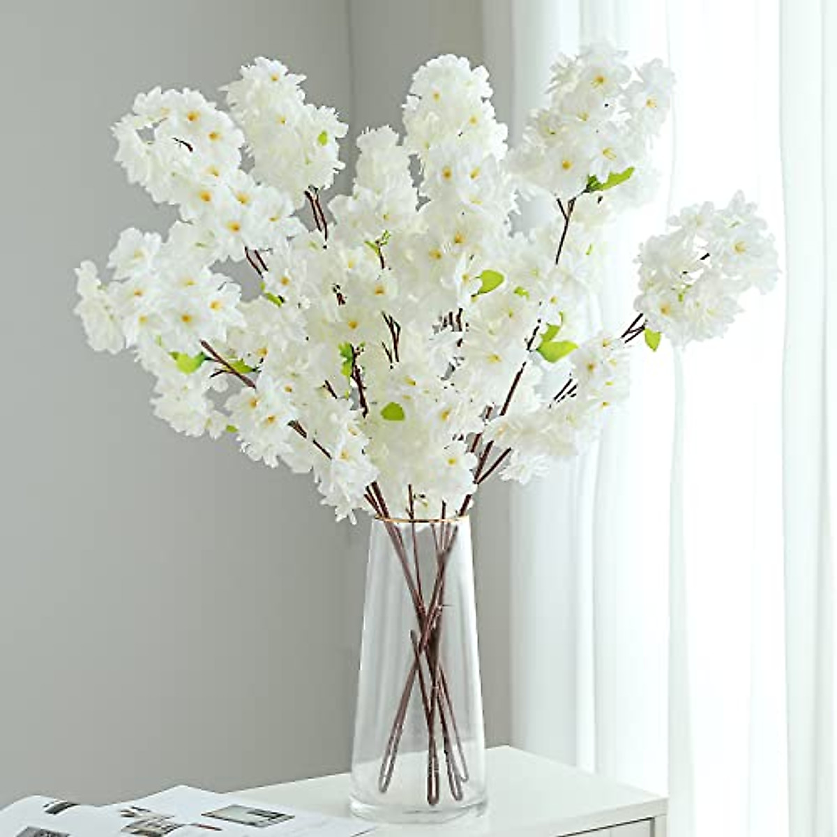 Hawesome Artificial Flowers Cherry Blossom Branches 42 Inch Fake Silk Cherry Blossom Flowers Arrangements for Wedding Party Home Decoration (White,3Pack)
