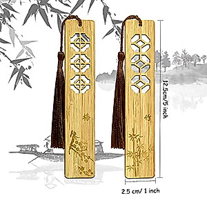 8 Pieces Handmade Bamboo Bookmark Vintage Carving Wooden Bookmark Hollow Blossom Bookmark with Tassel for School Students Teacher Presents Office, 4 Designs