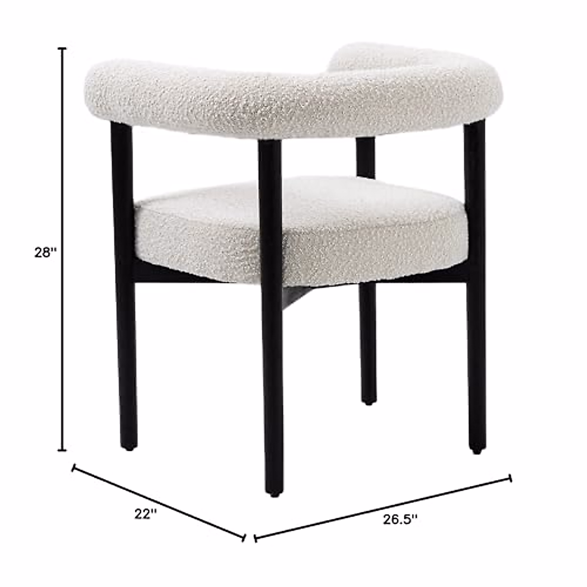 Meridian Furniture 560Cream-C Hyatt Collection Mid-Century Modern Dining Chair with Solid Wood Black Finish, Rich Cream Boucle Fabric, 26.5" W x 22" D x 28" H, Cream