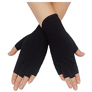 Bienvenu Mens Summer UV Protection Half Finger Outdoor Hiking Driving Cycling Riding Cotton Sunblock Gloves, Black