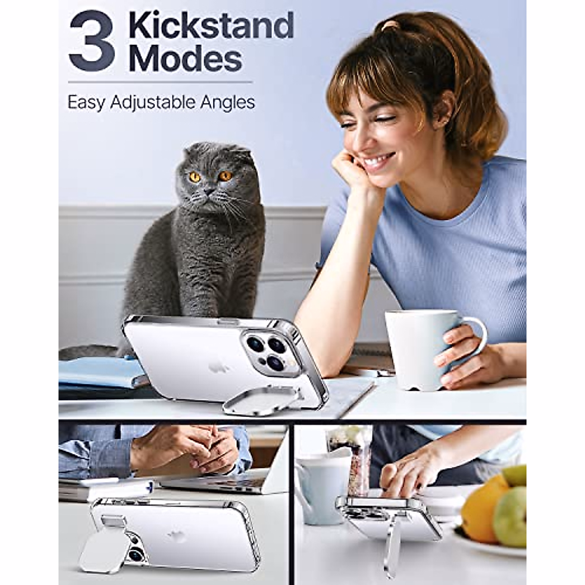 Silverback for iPhone 14 Pro Case with Stand, Phone Case with Camera Cover, Shockproof DustProof Cover for iPhone 14 Pro - Clear