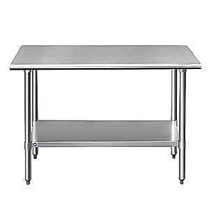 ROCKPOINT Stainless Steel Table for Prep & Work 48x24 Inches, NSF Metal Commercial Kitchen Table with Adjustable Under Shelf and Table Foot for Restaurant, Home and Hotel