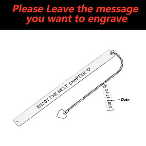 Custom Bookmark With Heart Chain for Book Lover Personalized Inspirational Retirement Gifts for Boss Coworker Leaving Promotion Gift Graduation Birthday Valentine Day Gifts for Boy Girl Teen Mom Black