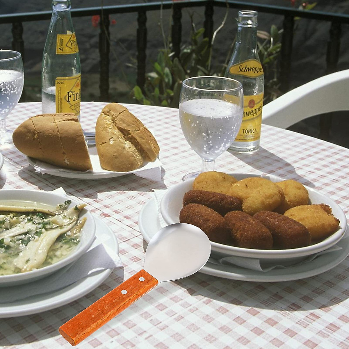 2Pcs Japanese Rice Spatula Versatile Non Stick Serving Spoon with Wood Handle Tofu Scoop Spoon for Home Kitchen Small