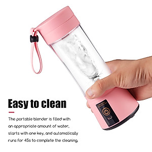 JLLOM Mini Blender Personal Portable Blender Cup for Smoothies Shakes, Portable Juicer USB Rechargeable for Travel, Small Electric Blender On The Go with Silicone Straw & Straw Cleaning Brush (Pink)