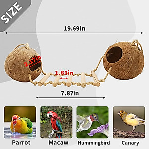 Tfwadmx Natural Coconut Hide with Ladder Perches Hanging Bird House Toy for Cage Parrot Breeding Nest for Gecko Parakeet Lovebird Finch Hamster