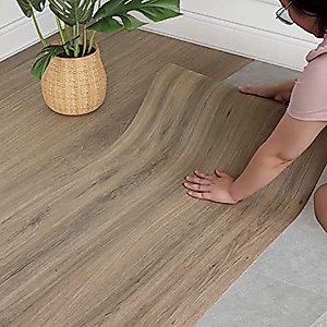 WIFEA Vinyl Flooring Roll 15.7"Wx 118"L/12.9 Sq.Ft, Wood Grain Self Adhesive Vinyl Floor Tiles Wear-resistant and Waterproof Vinyl Plank Flooring for Bedroom Living Room Office Balcony RV, Light brown