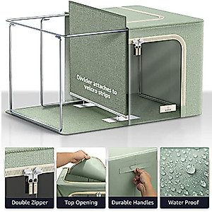 Sorbus Storage Bins with Divided Interior - Large Stackable & Foldable Organizer Containers with Metal Frame, Oxford Fabric, Large Window & Carry Handles - Organization for Bedroom, Linens, Clothes & More