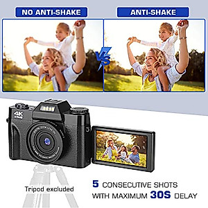 BZK CT-2 Digital Camera, 4.0K 48MP Full HD Camera, Vlogging Camera, 16X Digital Zoom and 3.0" Inch 180 Degree Rotation Flip Screen for Video and Photography (Black)