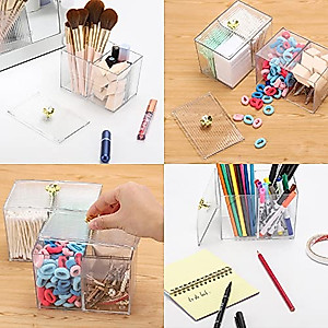 2PCS 2 Slot Qtip Holder Jar, Plastic Cotton Swab Dispenser Box with Lid Qtip Storage Box for Bathroom Home Storage Organizer(Black,Gold)