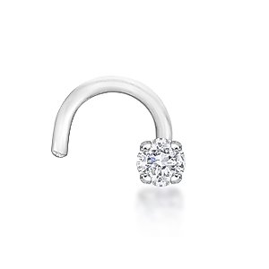 Lavari Jewelers 22 Gauge Curved Stud Nose Ring for Women I 0.02 Carat Diamond Nose Ring for Her I 14k White Gold Unisex Stud I 1.7 mm Hypoallergenic Nostril Piercing Jewelry I 22G Body Piercing