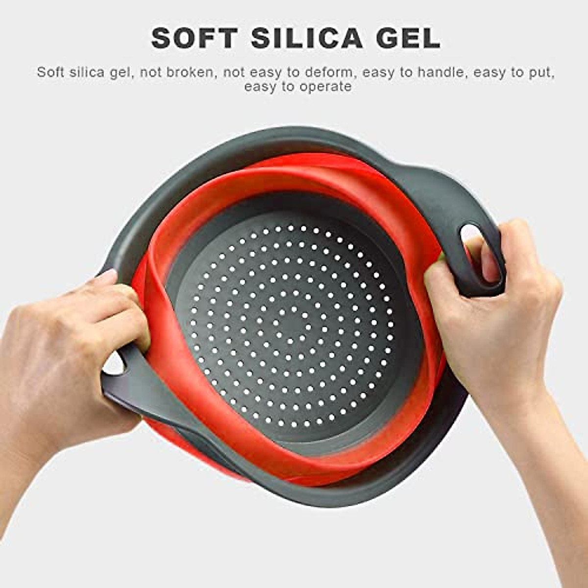 Collapsible Colander, 2 Pcs Silicone Kitchen Strainer Skimmer for Draining Pasta, Vegetable and Fruit