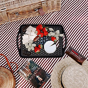 ECOIOU Non Slip Food Serving Tray with Handles, 2-Pack Rectangle Anti-Slip Non-Toxic Dishwasher Safe Tray for Snack Fruit Dessert Breakfast Drink (Black)