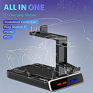 PSVR2 Controller Charging Dock with LED Light， VR Stand Display Your PSVR2， Charging Compatible with PS5 Controller Charger， Playstation VR2 Handle, Charging Cable, Seat Charger