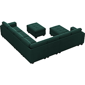 Belffin Oversized Velvet Modular 8-Seat Sectional Sofa Set with Storage Ottoman U Shaped Couch Set Modular Sectional Convertible Sofa Couch with Reversible Chaise Corner Sofa Couch Set Green