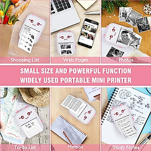 Eschen Pocket Mini Printer, Portable Printer with 6 Rolls Printing Paper for IOS Android Smartphone, Label Receipt Sticker Photo List Notes Inkless Printing Gift, Pink
