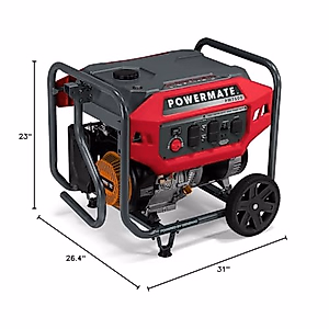 Powermate PM7500 7,500-Watt Gas-Powered Portable Open Frame Generator - COsense Technology - Quiet Operation - Reliable Power for Home & Outdoor - Engine Powered by Generac - 49 State/CSA - Red/Black