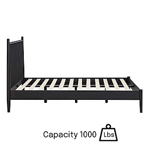 NTC Inno Wooden Bed Frame with Headboard, Solid Oak and Rubber Wood Foundation with Silent Slats and Wood Central Supports, 1000 Lb Capacity, Effortless Assembly, Queen - Burnt Black