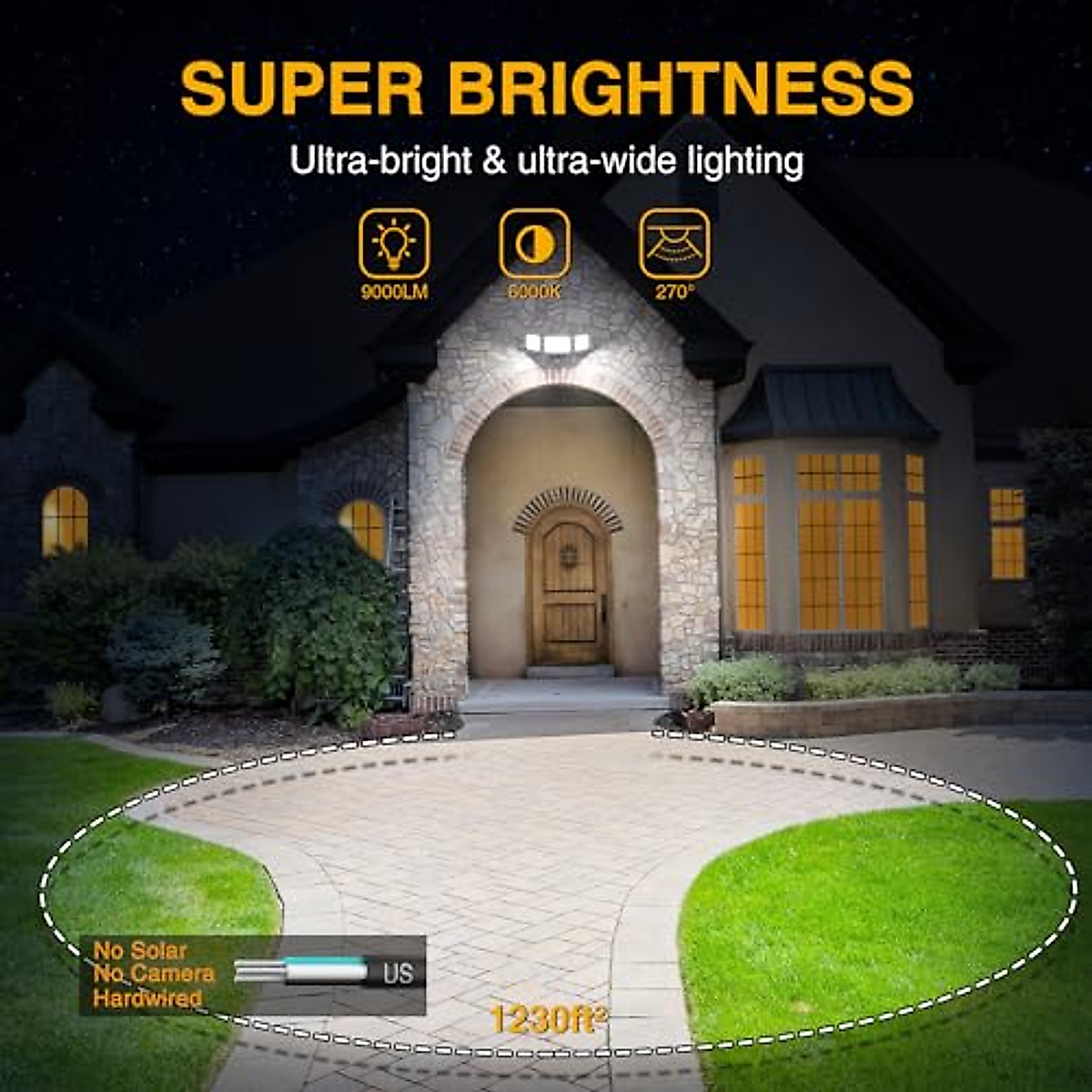Onforu 100W LED Security Lights Motion Sensor Light Outdoor, 9000lm Super Bright Flood Light Motion Detector with 3 Head, IP65 Waterproof Exterior Floodlight, 6000K Wall Light for Entryway, Garage