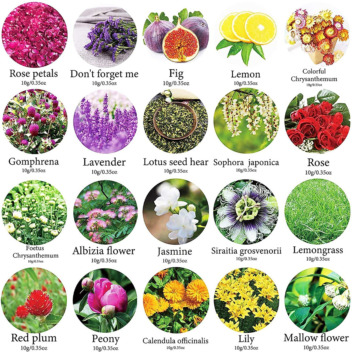 20 Bags Dried Flowers,100% Natural Dried Flowers Herbs Kit for Soap Making, DIY Candle Making,Bath - Include Rose Petals,Lavender,Don't Forget Me,Lilium,Jasmine,Rosebudsand More