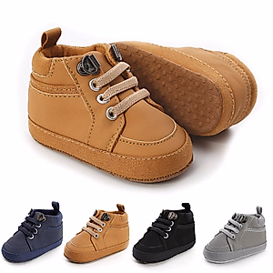 Meckior Toddler Baby Boys Girls High Tops Ankle Sneakers Soft Anti-Slip Sole PU Leather Moccasins Infant Newborn Prewalker First Walking Crib Shoes