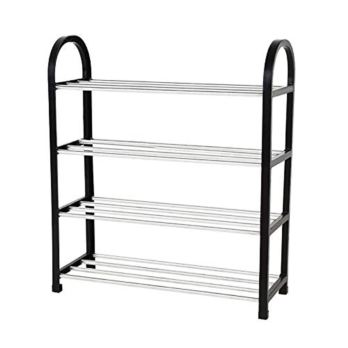 OKJHFD 3 Tier Aluminum Shoe Rack Standing Shoe Organizer Shoe Storage Cabinet Entryway Bathroom Hallway Living Room (Black)(Size 4)