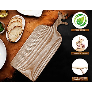 Cubicity JSC Rectangular Wood Tray with Tree Shape Handle 10 x 5.5 Inch, Kitchen Serving Plate Service Tableware Serveware Cheese Snack Platter Wooden Board Minimal Home Décor, Light Brown Ash Wood