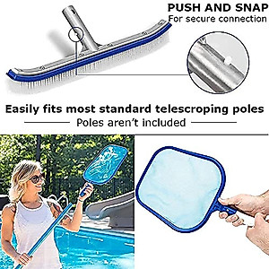 Swimming Pool Brush with Pool Skimmer Net Kit,17.5" Aluminum Pool Cleaning Brush with Nylon Pool Bristles, Heavy Duty Pool Fine Mesh Frame Net, Pool Cleaner Supplies(Pole not Included)