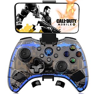 Megadream Wireless Game Controller Transparent Gamepad for iOS Android PC NS Switch PS5 PS4 PS3 Steam Deck: Works with iPhone 14/13/12/11/X, iPad, Samsung, Apex Legends, Call of Duty - Programmable/Turbo/LED Light - Black