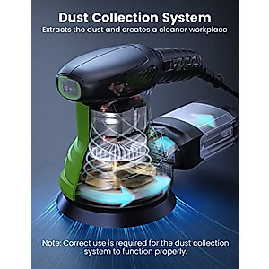 Orbital Sander, Ginour 300W Powerful Random Orbital Sanders, 6 Variable Speed 6000-13000RPM Electric Palm Sander with Transparent Dust Box, 15PCS Sandpaper, Sponge, Wool Disc, Sanders for Woodworking