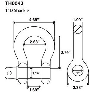 TEMCo 1" x 8.5 Ton D Ring Bow Shackle with Screw Pin Clevis (Rigging/Towing/Off Road) 1 Lot