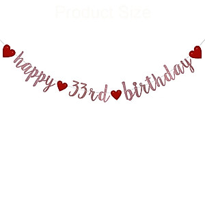 Happy 33rd Birthday Banner, Pre-Strung,Rose Gold Glitter Paper Garlands for 33rd Birthday Party Decorations Supplies, No Assembly Required,Rose Gold,SUNbetterland