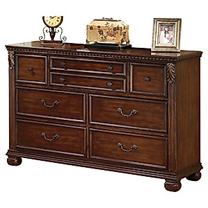 Signature Design by Ashley Leahlyn Traditional Ornate 7 Drawer Dresser, Warm Brown & Leahlyn Traditional 2 Drawer Nightstand, Warm Brown