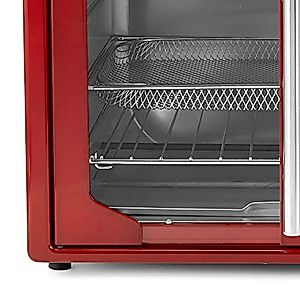 Oster Extra Large Single Pull French Door Turbo Convection Toaster Oven with 2 Removable Baking Racks, 60-Minute Timer, & Adjustable Temperature, Red