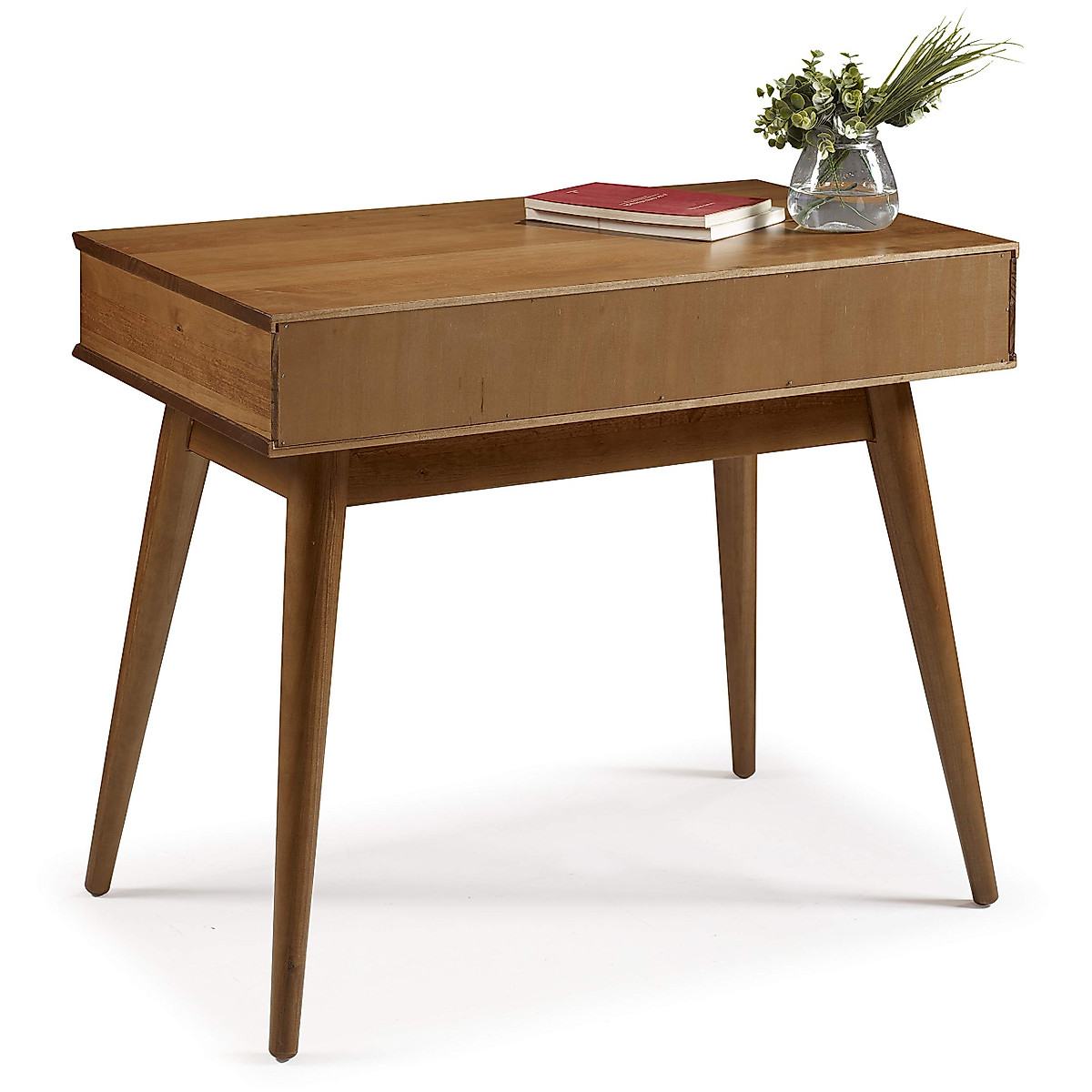 Camaflexi Mid-Century Modern Computer Desk / 35.75"W / Study Writing Table / Solid Wood / Natural Variations of Wood Grains / One Drawer / Partial Assembly, Castanho Brown, 30"H x 35.75"W x 20"D