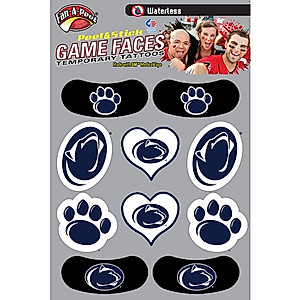Penn State (PSU) Nittany Lions – Waterless Peel & Stick Temporary Tattoos – 10-Piece Combo – 6 Spirit Tattoos & 4 Eye Strips