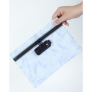 GEEDUD Money Bag with Lock, 9.7x6.8" Durable Money Pouch Smell Proof Bag for Cash, Bank Deposits, Passports, Notary Supplies, Medicine, and Valuables Storage Bag (Marble Purple)