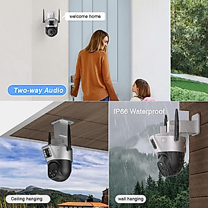 【Dual Lens Linkage】Ctronics Security Camera Outdoor, 2,4/5GHz WiFi Wired PTZ Dual Screen Camera 1080P with Auto Tracking Human Detection 30m Color Night Vision Two-Way Audio IP66