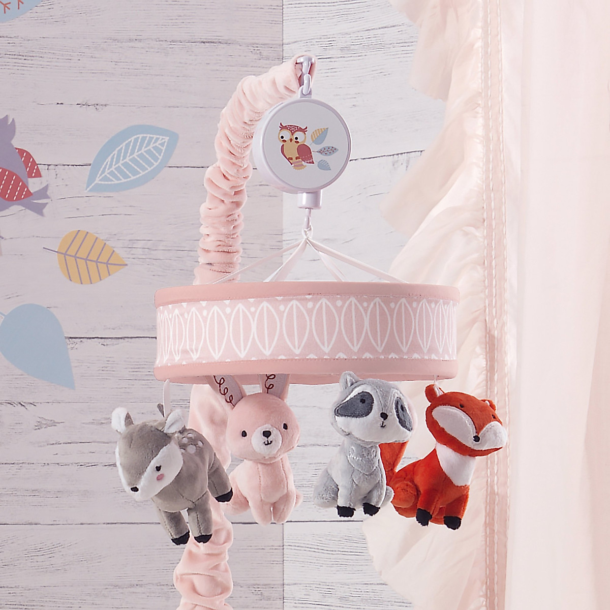 Lambs & Ivy Little Woodland Forest Animals Musical Mobile, Pink/White