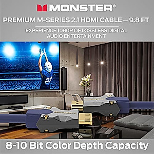 Monster M-Series 3000 Certified Premium 8K High Speed HDMI Cable - 2.1, 4K 120Hz HDMI Cable, 48 Gbps - HDMI Cables for Apple TV, Roku, Smart TV, Laptop, Montior - 9.8 ft