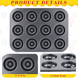 4 Pieces 12 Cavity Mini Donut Pan Nonstick Donut Pan Donut Baking Pan Doughnut Bakeware for Oven Baking Muffin Cake Dessert, Black, 13.78 x 10.24 Inches
