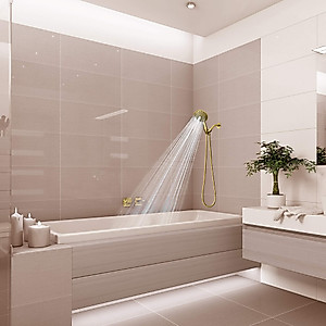 ShowerMaxx, Elite: ImperialShine Gold Finish Hand Held Rain Shower Head, Large 6 inch 6 Spray Settings Handheld Rainfall Showerhead with Long Stainless Steel Hose, (Polished Brass/ImperialShine Gold)