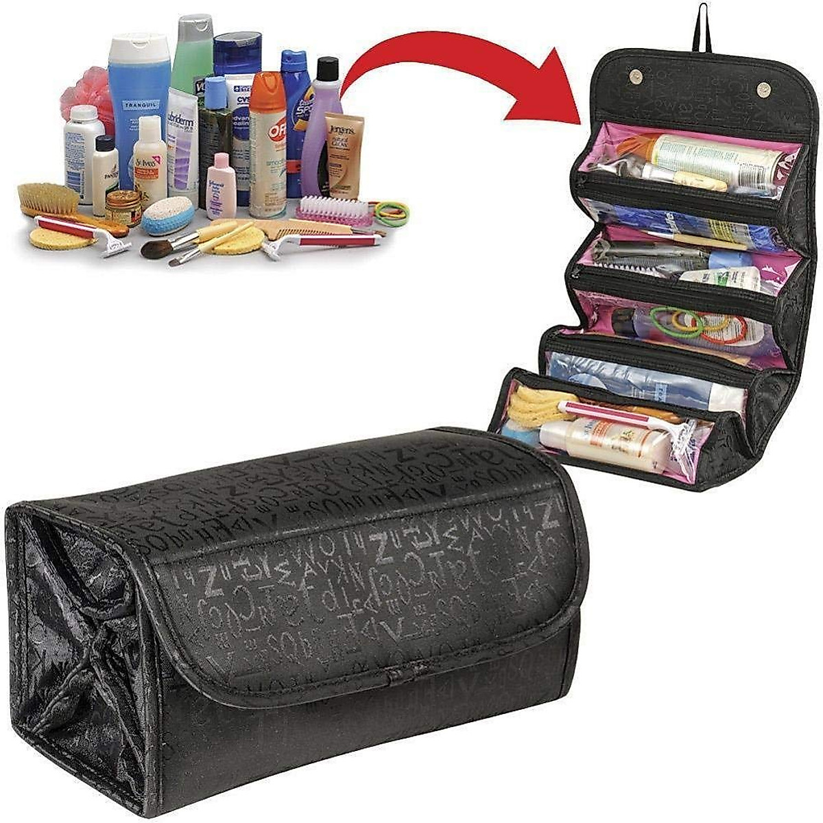 KOOTIPS Roll Up Travel Cosmetic Makeup Jewelry Toiletry Bag Organizer Camping Accessories Holder